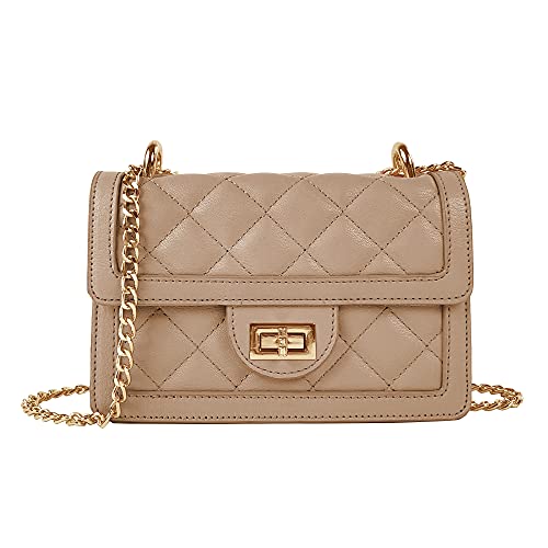 SG SUGU Small Quilted Crossbody Bag, Trendy Designer Shoulder Bag, Phone Wallet Purse for Women (Taupe)