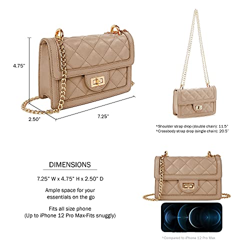 SG SUGU Small Quilted Crossbody Bag, Trendy Designer Shoulder Bag, Phone Wallet Purse for Women (Taupe)