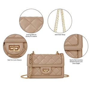 SG SUGU Small Quilted Crossbody Bag, Trendy Designer Shoulder Bag, Phone Wallet Purse for Women (Taupe)