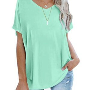 T Shirts Women Short Sleeve Casual Summer Tops Oversized Green L