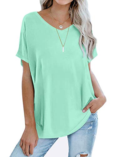 T Shirts Women Short Sleeve Casual Summer Tops Oversized Green L