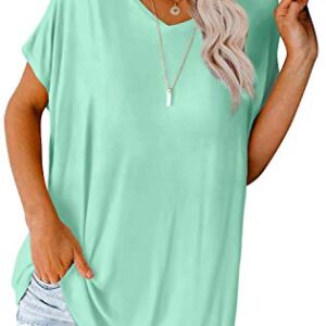 T Shirts Women Short Sleeve Casual Summer Tops Oversized Green L