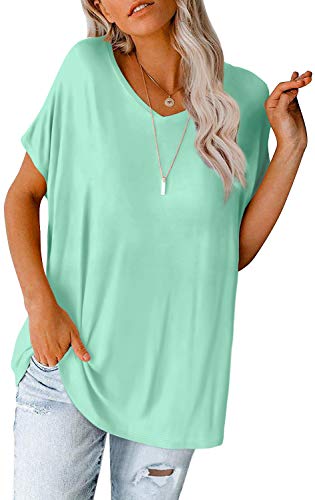 T Shirts Women Short Sleeve Casual Summer Tops Oversized Green L