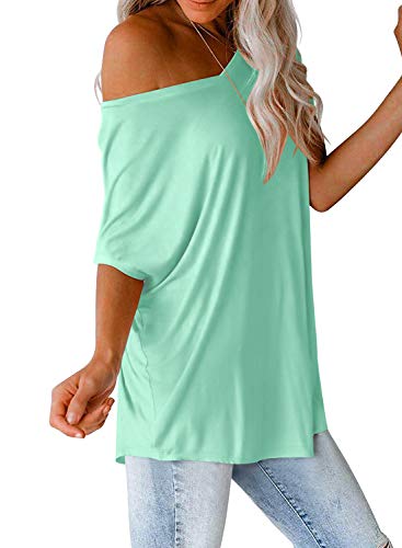 T Shirts Women Short Sleeve Casual Summer Tops Oversized Green L