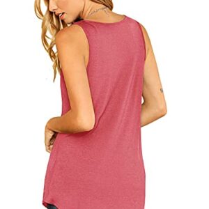 Verdusa Women's V Neck Longline Dolphin Hem Loose Tank Top Watermelon Pink XS