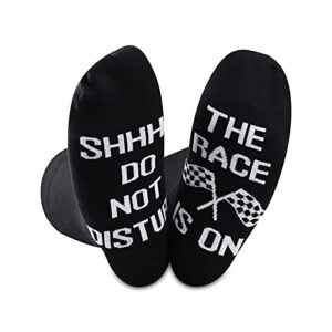 2pairs racing game gift race car gift shh do not disturb the race is on racing fans gift socks (race is on)