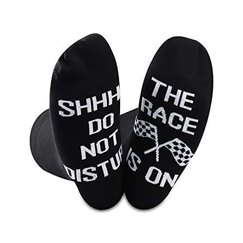 2PAIRS Racing Game Gift Race Car Gift SHH Do Not Disturb The Race Is On Racing Fans Gift Socks (Race is on)