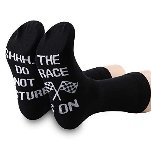 2PAIRS Racing Game Gift Race Car Gift SHH Do Not Disturb The Race Is On Racing Fans Gift Socks (Race is on)