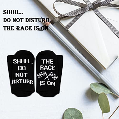 2PAIRS Racing Game Gift Race Car Gift SHH Do Not Disturb The Race Is On Racing Fans Gift Socks (Race is on)