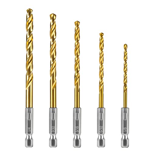 CaRoller Drill Bit Set 13 Piece Twist Hex Shank Quick Change High Speed Steel Titanium Coating for Metal, Aluminum Alloy and Plastic Wood 1/16" to 1/4"