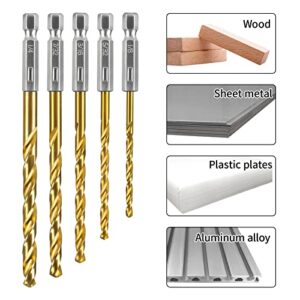 CaRoller Drill Bit Set 13 Piece Twist Hex Shank Quick Change High Speed Steel Titanium Coating for Metal, Aluminum Alloy and Plastic Wood 1/16" to 1/4"