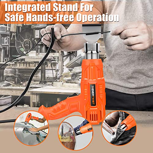 Enertwist 1500W Dual Temperature Heat Gun Kit with 4 Nozzle Attachments for Shrink Wrapping, Paint Removal, Rusted Bolt Stripping, Wire Shrinking, Crafting, ET-HG-1500R