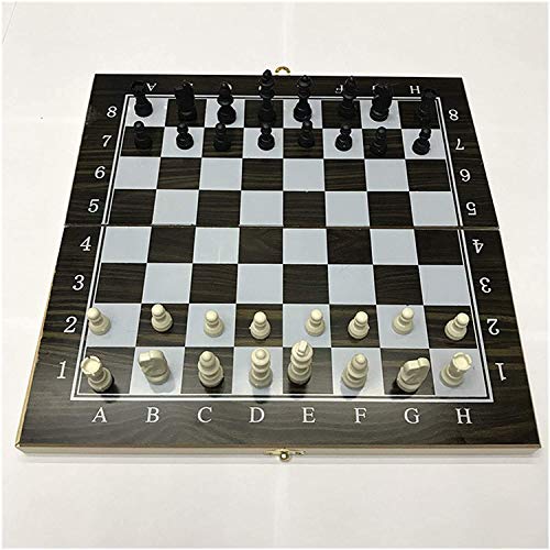 Chess Portable Set Checkers Set Wooden 3 in 1 Printed Chessboard Travel Board Games International Set Backgammon Checkers Game LQHZWYC (Color : 34 X 34 cm)