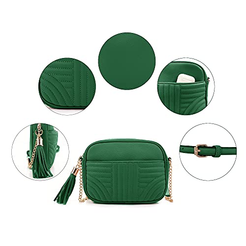 EVVE Quilted Crossbody Bags for Women - Stylish Camera Bag with Tassel - Lightweight Medium Size Shoulder Purse | Kelly Green