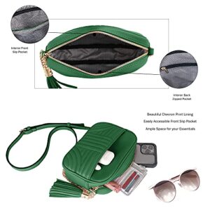 EVVE Quilted Crossbody Bags for Women - Stylish Camera Bag with Tassel - Lightweight Medium Size Shoulder Purse | Kelly Green