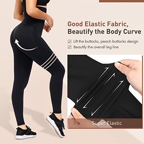 FeelinGirl High Waisted Workout Compression Leggings for Women Tummy Control Yoga Pants with Waist Trainer Attached