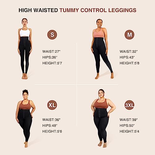 FeelinGirl High Waisted Workout Compression Leggings for Women Tummy Control Yoga Pants with Waist Trainer Attached