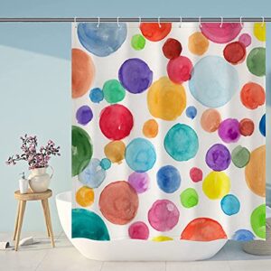 de-mediocre polka dot shower curtain kids watercolor rainbow colorful 72"x72" abstract circles children girls bath curtain geometric for bathroom bathtub decor polyester fabric with 12 shower hooks