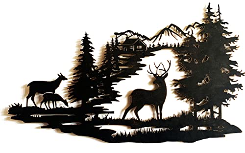 Remenna Cabin Decor Metal Deer Wall Art Rustic Wall Decor Hanging for Bathroom Living Room Bedroom Indoor Outdoor 22x13 Inches