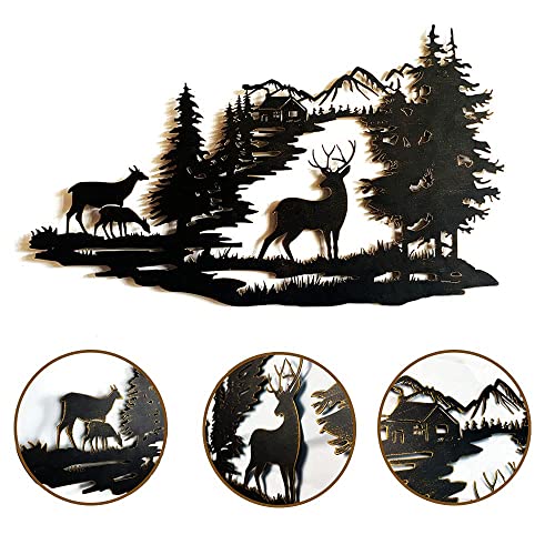 Remenna Cabin Decor Metal Deer Wall Art Rustic Wall Decor Hanging for Bathroom Living Room Bedroom Indoor Outdoor 22x13 Inches