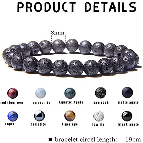 WAINIS 10 Pcs 8mm Stone Semi-Precious Gemstones Beaded Bracelets for Men Women Healing Crystal Stretch Beaded Bracelet Unisex