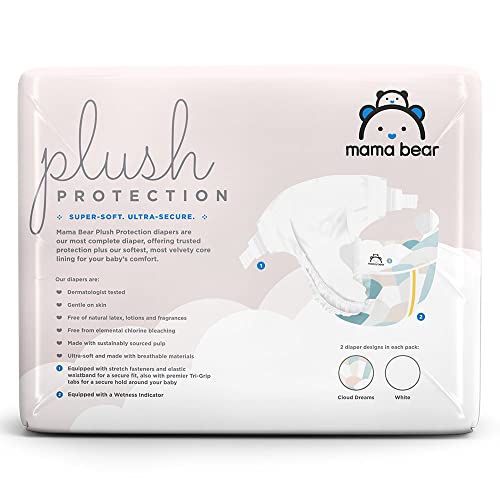 Amazon Brand - Mama Bear Plush Protection Diapers, Hypoallergenic, Size 3, 40 Count, White and Cloud Dreams