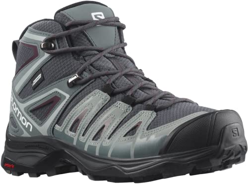 Salomon X Ultra Pioneer MID CLIMASALOMON Waterproof Hiking Boots for Women Trail Running Shoe, Ebony/Stormy Weather/Wine Tasting, 7.5