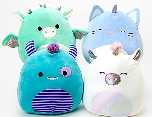 Squishmallow Official Kellytoy Mystery 4 Pack ~ 8 inch, 5 inch, 3.5 inch Clip and 2" Mini Squishville Set