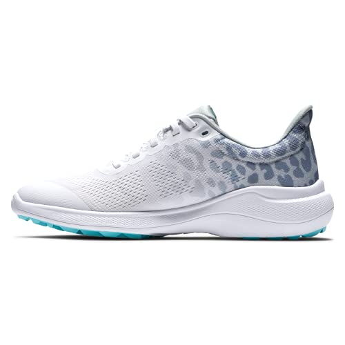 FootJoy Women's FJ Flex Golf Shoe, White/Grey/Leopard, 9