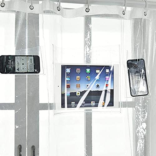 Mateda Waterproof Fabric Shower Curtain or Liner Bath Organizer with 9 Mesh Pockets (Clear)