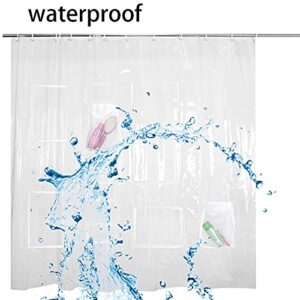 Mateda Waterproof Fabric Shower Curtain or Liner Bath Organizer with 9 Mesh Pockets (Clear)