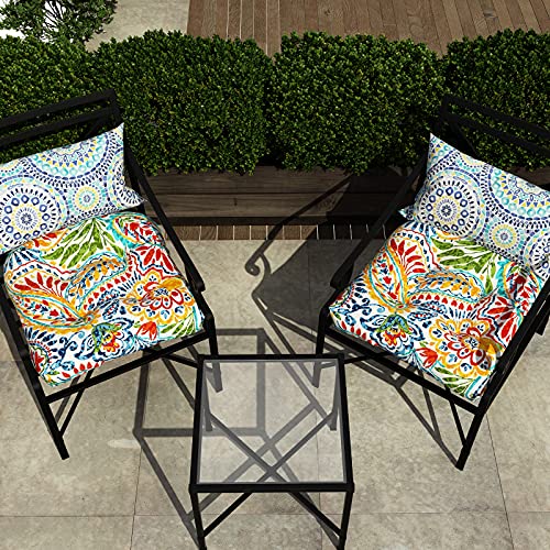 LVTXIII Outdoor/Indoor Tufted Seat Cushion, Decorative Wicker Chair Pads All Weather Seat Cushion Sets for Patio Garden Home Office Furniture, 19”x19”x5”, Round Back, Pack of 2, Paisley Multi