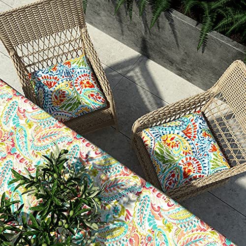 LVTXIII Indoor/Outdoor Square Tufted Wicker Seat Cushions Pack of 2, Patio Decorative Thick Chair Pads Seat Cushions Set for Patio Garden Home, 19”x19”x5”, Paisley Multi