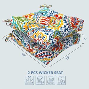 LVTXIII Indoor/Outdoor Square Tufted Wicker Seat Cushions Pack of 2, Patio Decorative Thick Chair Pads Seat Cushions Set for Patio Garden Home, 19”x19”x5”, Paisley Multi