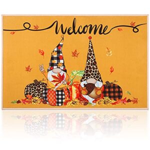 nuanchu thanksgiving welcome doormat gnome fall rug leaf pumpkin entrance rug fall nonslip washable sunflower pumpkin floor mat 24 x 16 inch for indoor outdoor kitchen bathroom decor