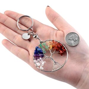 MANIFO 7 Chakra Keyring Healing Crystal Tree of Life Keychain Gemstone Key Chain Charm for Women