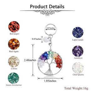 MANIFO 7 Chakra Keyring Healing Crystal Tree of Life Keychain Gemstone Key Chain Charm for Women