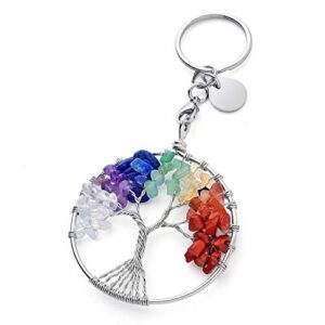 MANIFO 7 Chakra Keyring Healing Crystal Tree of Life Keychain Gemstone Key Chain Charm for Women