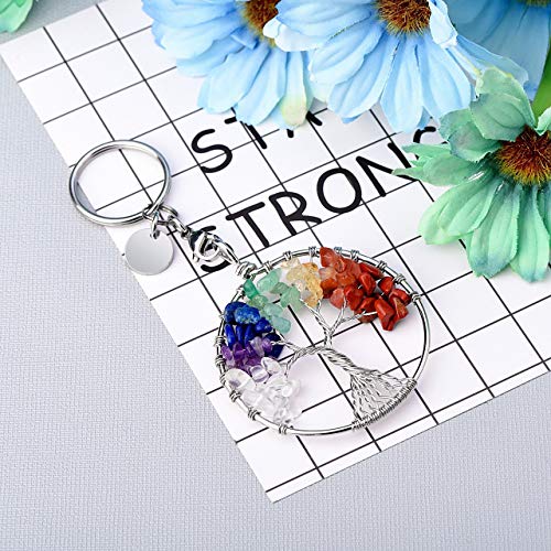 MANIFO 7 Chakra Keyring Healing Crystal Tree of Life Keychain Gemstone Key Chain Charm for Women