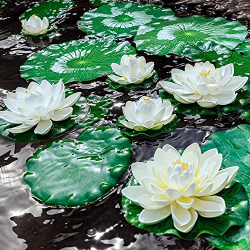 Floating Lily Pads for Ponds, 6Pcs Realistic Lily Pads Leaves Artificial Floating Foam Lotus Leaves Plastic Foam Water Lily Pads Foliage Pond Decor for Pond Pool Koi Fish Patio Aquarium