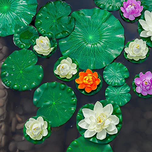 Floating Lily Pads for Ponds, 6Pcs Realistic Lily Pads Leaves Artificial Floating Foam Lotus Leaves Plastic Foam Water Lily Pads Foliage Pond Decor for Pond Pool Koi Fish Patio Aquarium