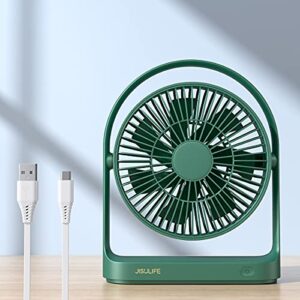 jisulife desk fan, mini desk fan with 4 speeds, usb small portable desktop fan with unique design for home desktop office table bedroom, ultra quiet, strong wind, 330°rotate-dark green