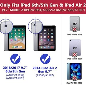 Grifobes for iPad 6th/5th Generation Cases 2018/2017, iPad Air 2 Case 2014 9.7 inch, Heavy Duty Shockproof Rugged Protective iPad 5 6 Gen 9.7" Case with Stand for Kids Boys Children (Red+Blue)