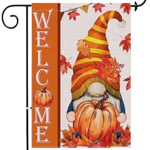 fall garden flag, welcome fall gnomes yard flag 12x18 double-sided autumn, fall pumpkins garden flags burlap signs home decorations outdoor farmhouse