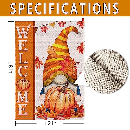 Fall Garden Flag, Welcome Fall Gnomes Yard Flag 12x18 Double-Sided Autumn, Fall Pumpkins Garden Flags Burlap Signs Home Decorations Outdoor Farmhouse