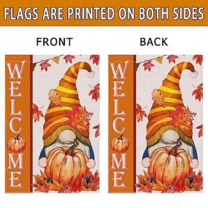 Fall Garden Flag, Welcome Fall Gnomes Yard Flag 12x18 Double-Sided Autumn, Fall Pumpkins Garden Flags Burlap Signs Home Decorations Outdoor Farmhouse