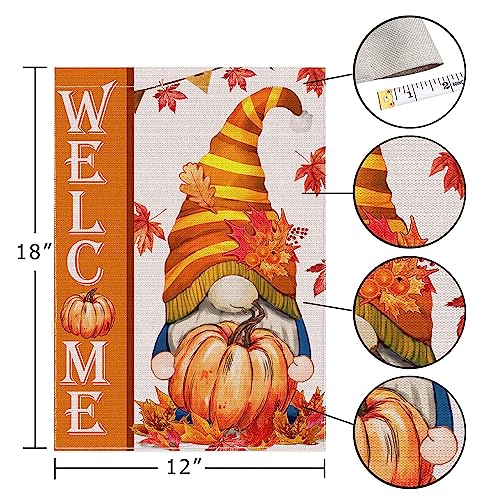 Fall Garden Flag, Welcome Fall Gnomes Yard Flag 12x18 Double-Sided Autumn, Fall Pumpkins Garden Flags Burlap Signs Home Decorations Outdoor Farmhouse