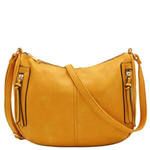 fashionpuzzle faux leather two front zipper pocket crossbody saddle bag (mustard) one size