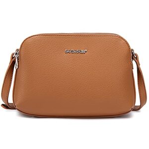 david - jones international. lightweight convertible crossbody bag shoulder bag with 3 zip pockets,vegan leather soft casual travel handbags,small size brown women purse