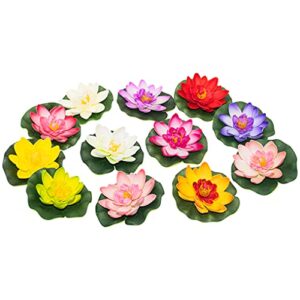 12 pcs floating artificial lotus realistic lily pads foam lotus false petals lotus simulation for plant patio koi pond pool aquarium home garden party holiday special event decorations,3.9 inch